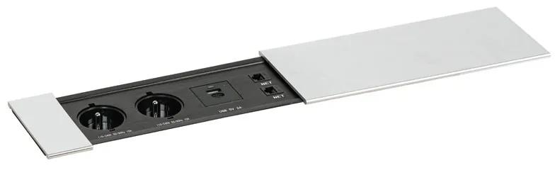 Stůl INFINITY 1800 x 900 x 750, bílá + stolní zásuvka TYP IV, stříbrná