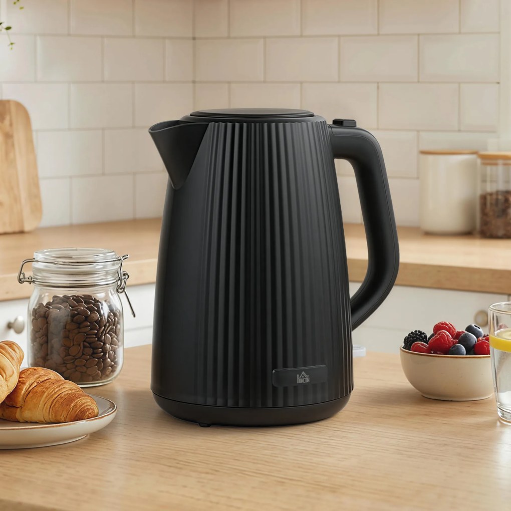 HOMCOM Elektrická konvice 1,7L, rychlovarná funkce, 2200W, s vyjímatelným filtrem proti vodnímu kameni, automatické vypnutí, Černá