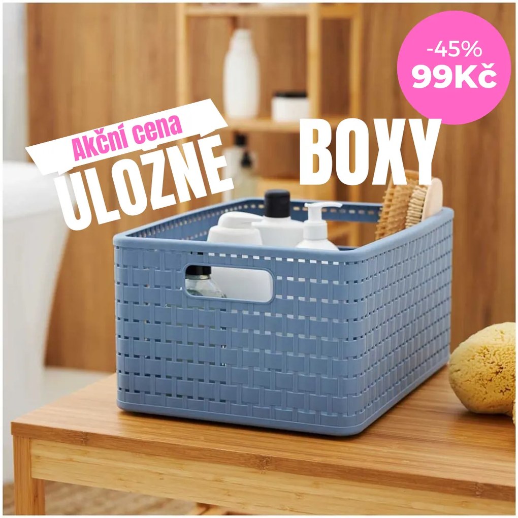 Rotho XL - Ratanový košík, úložný box, rovný, modrý COUNTRY, 18l