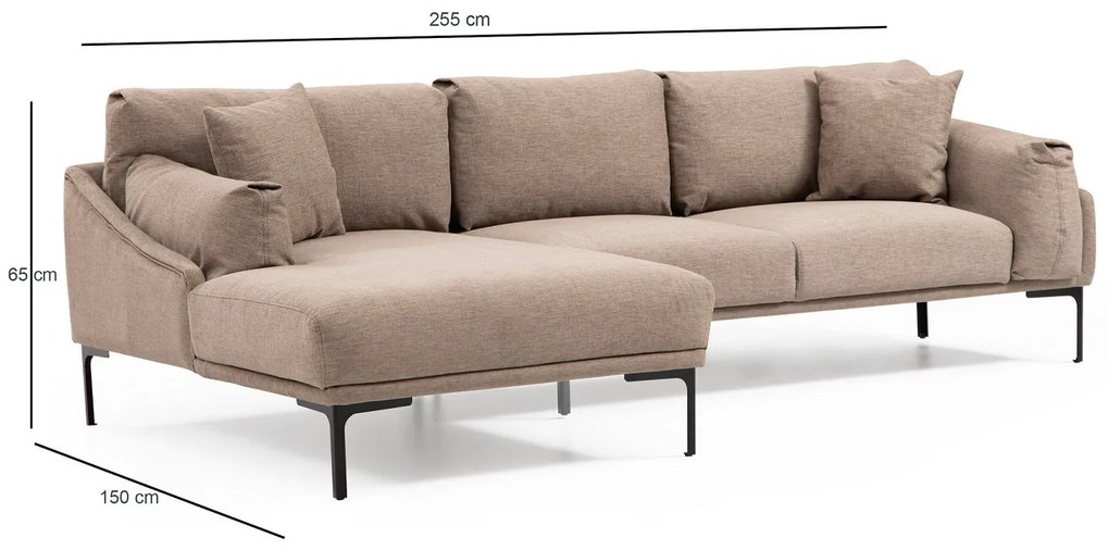 Designová rohová sedačka Pallavi 255 cm hnědá - levá