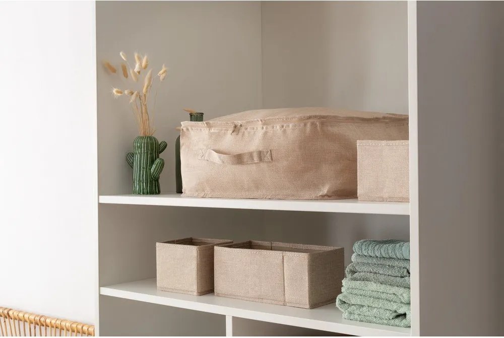 Béžové látkové úložné boxy v sadě 2 ks 14x12x12 cm Sandy – Compactor