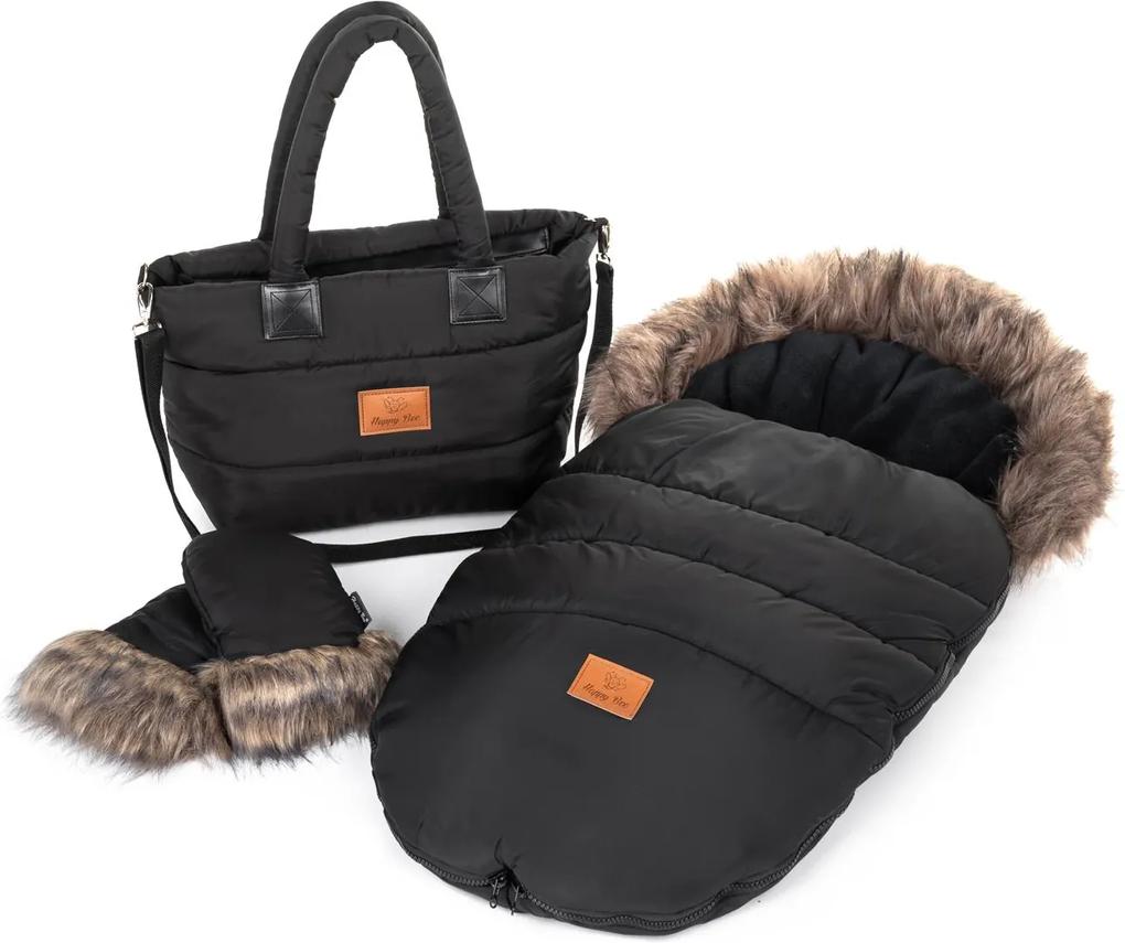 Zimní set HappyBee Trinity - fusak, rukavice, taška Black | BIANO