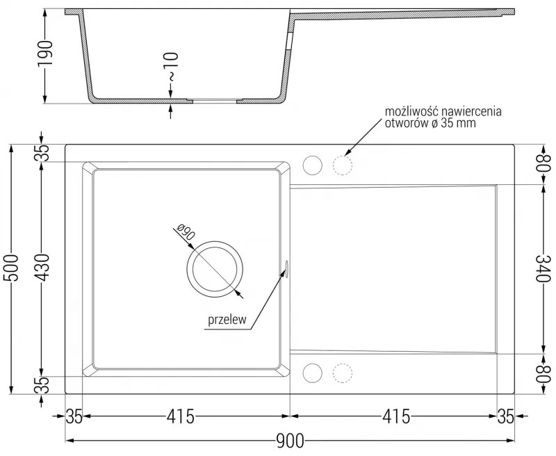 Mexen Leo, 1-komorový granitový dřez s odkapávačem 90x50 cm a kuchyňskou baterií Telma, černá-stříbrná metalik, 6501-73-670200-70