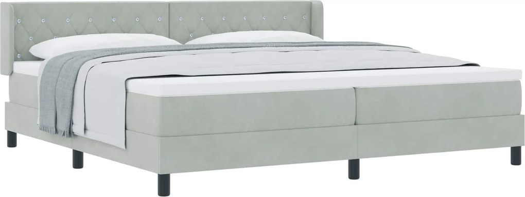 Postel s boxspringem s čelo Světle šedá 200 x 200 cm samet 3341432