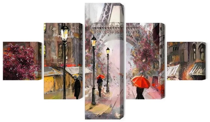Vícedílný obraz Pohled Na Ulici Paříže Jako Malované Nedostatek Nedostatek Plátno Canvas 250x150