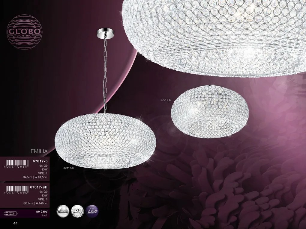 Přisazené stropní křišťálové svítidlo EMILIA 67017-6L