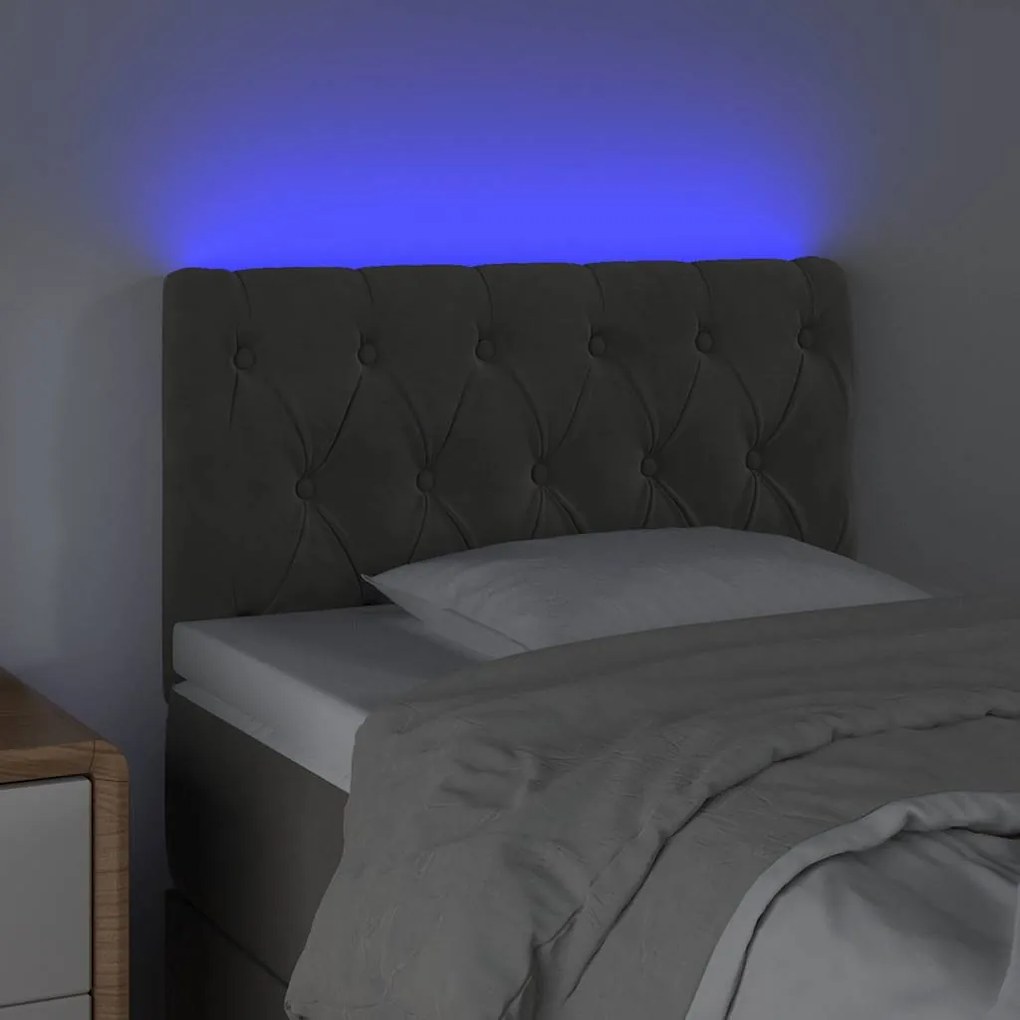 Čelo postele s LED tmavě šedé 80 x 7 x 78/88 cm samet 3121979