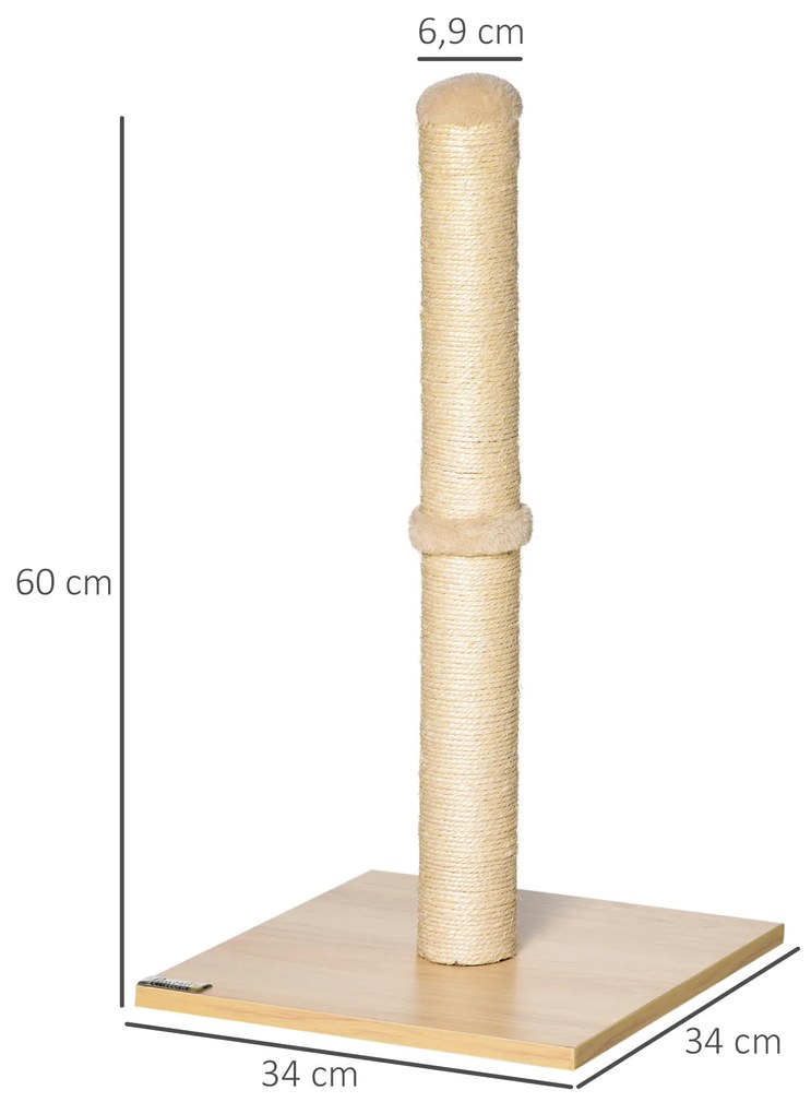 Škrabadlo PawHut sisalové škrabadlo pro kočky 60 cm stabilní s míčkem z dřevotřísky Béžový dub pro aktivní hru | Aosom.de