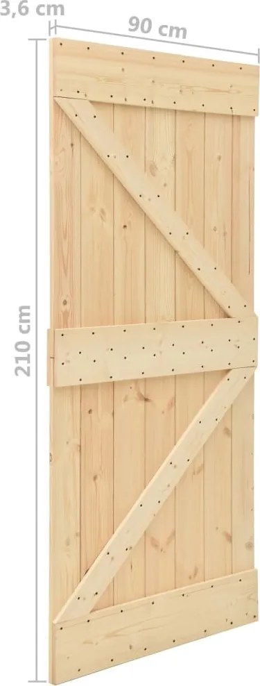 vidaXL Posuvné dveře s kováním 90 x 210 cm masivní borovice [3057592] Barva: Hnědá