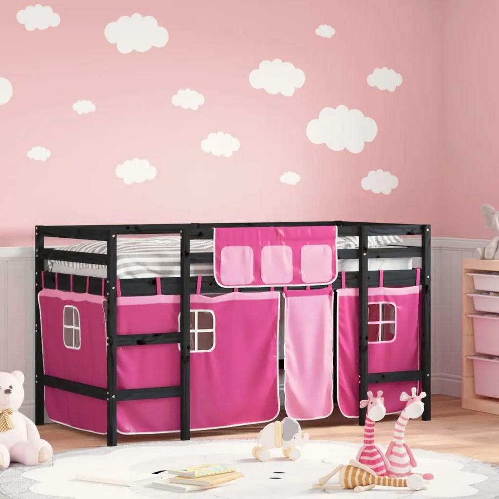 Dětská patrová postel se závěsy růžová 90 x 190 cm borovice,  3206981
