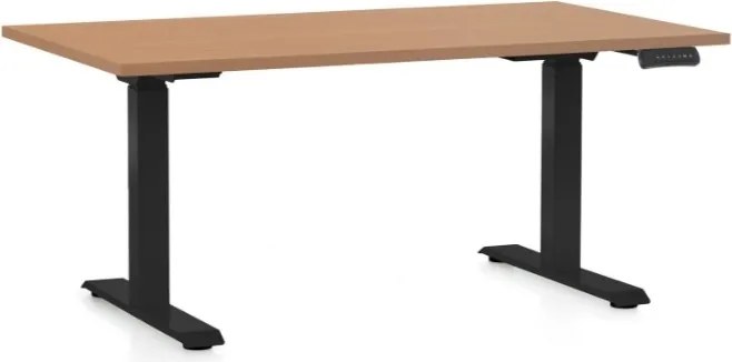 Výškově nastavitelný stůl OfficeTech C, 120 x 80 cm, černá podnož, buk