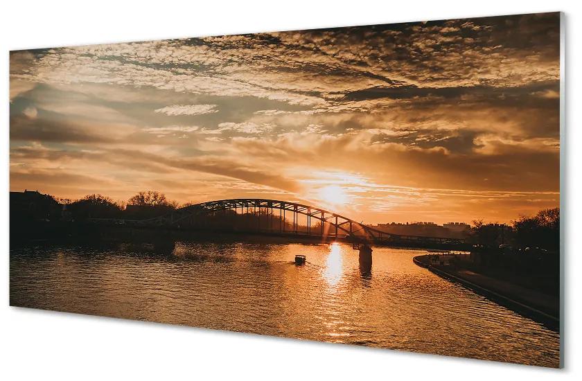 akrylový obraz Krakow river bridge sunset 140x70 cm