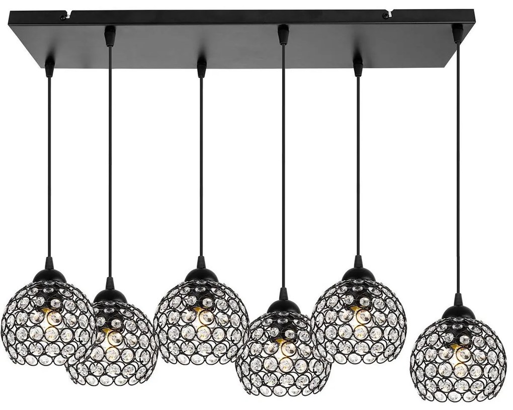 Závěsné svítidlo Crystal, 5x černé křišťálové stínítko