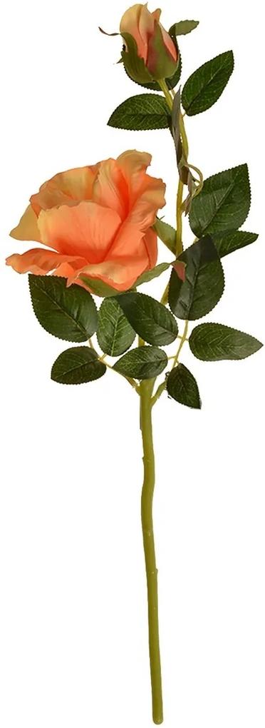 Umělá květina Čajová růže oranžová, 47 cm