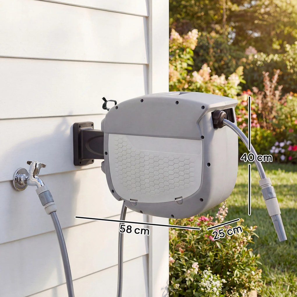 Outsunny Hadicový naviják se zahradní hadicí 30 m, otočný o 180° Box na hadici s automatickým navíjením Samosvorný