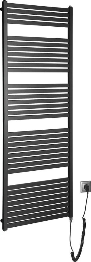 Aqualine Aqualine, TONDI-E elektrické topné těleso, rovné, 600x1690 mm, 800W, černý mat, DE496T