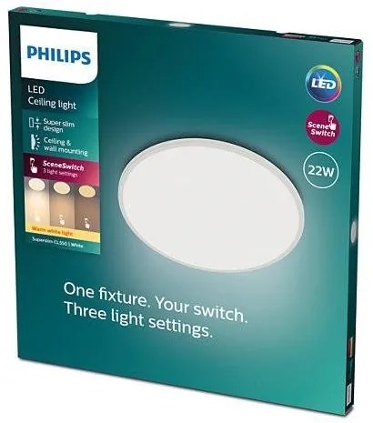 PH 8719514327061 LED Stropní přisazené svítidlo Philips Superslim CL550 8719514327061 22W 2000lm 2700K IP20 43cm bílé, 3-krokové stmívání - PHILIPS