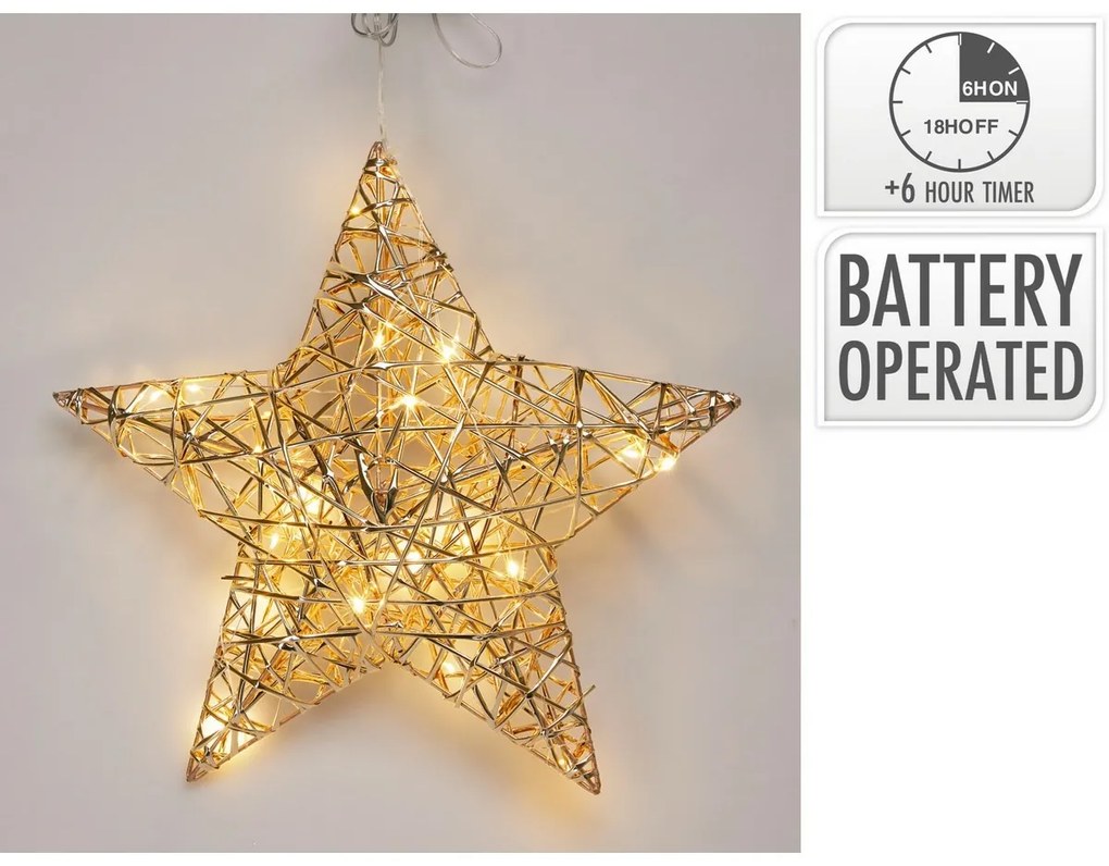 Vánoční svítící hvězda Champagne, 30 x 30 cm, 20 micro LED, na baterie