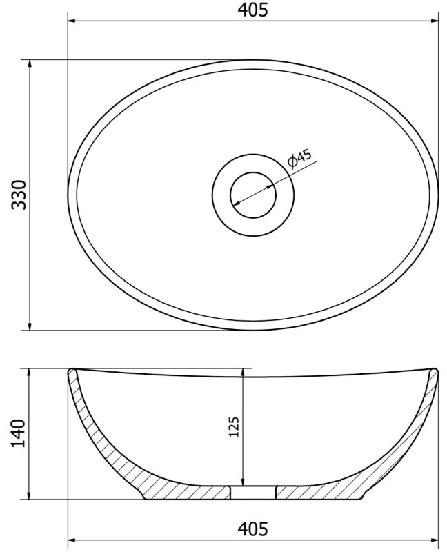 Mexen Elza, keramické umyvadlo na desku 405 x 330 mm, černá matná-zlatý vzor, 21014029