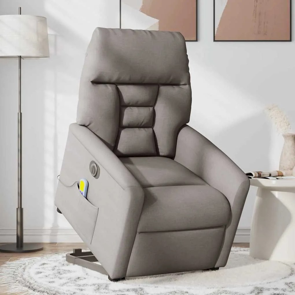 Elektrické zvedací masážní polohovací křeslo taupe textil 3303069