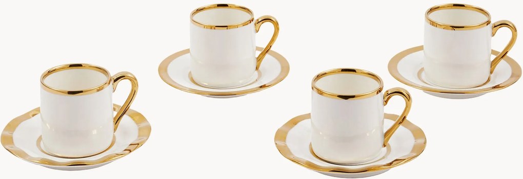 Sada porcelánových šálků na espresso's podšálky Golden, 8 dílů