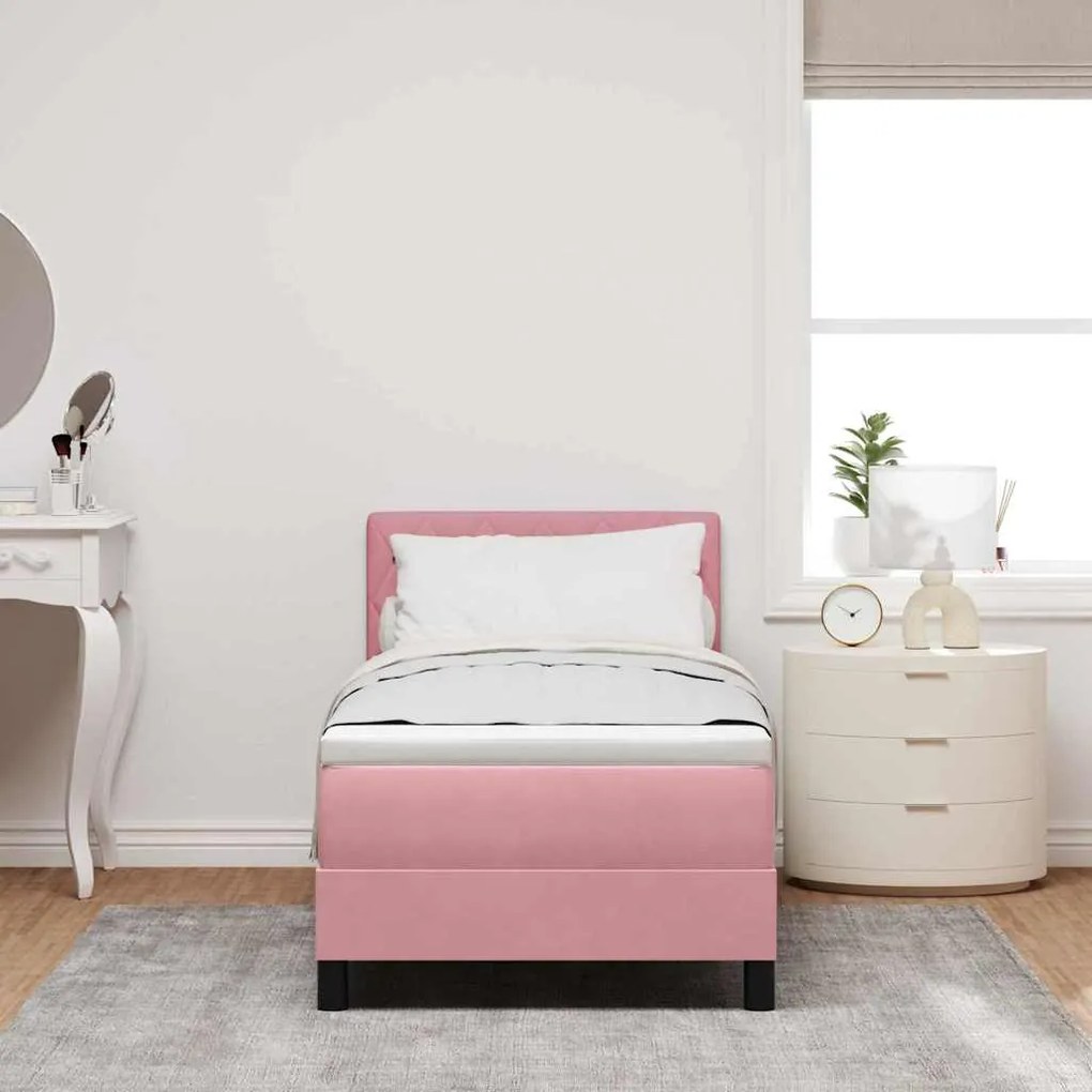 Postel s boxspringem s matrací s čelo Růžová 80 x 200 cm samet 3339073