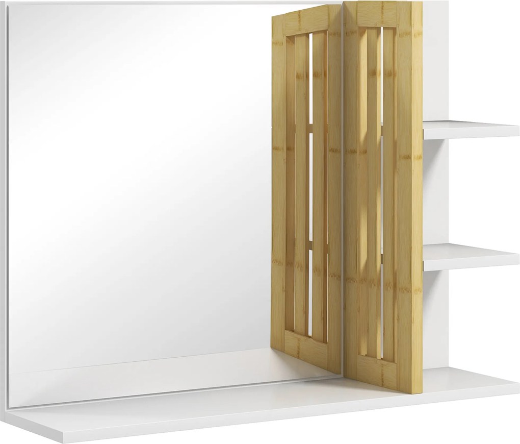 HOMCOM Moderní Zrcadlo do Koupelny Obdélníkové Nástěnné Zrcadlo se 4 Úložnými Policemi pro Makeup 45x15x58.5 cm Bílá