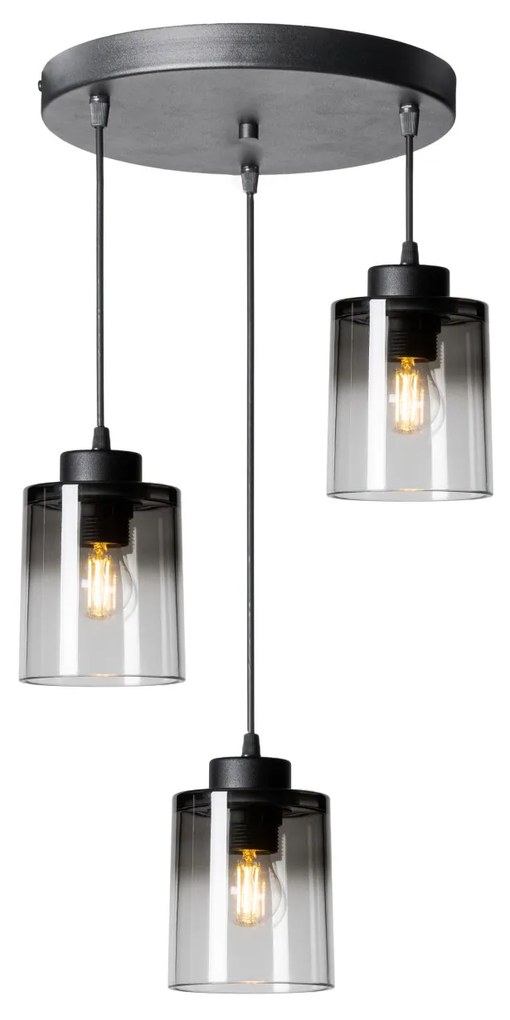Light for home - Závěsné Svítidlo s třemi Skleněnými Stínidly a Nastavitelnou Výškou Kabelů"  60566 "ROBERTO", 3x60W, E27, Černá