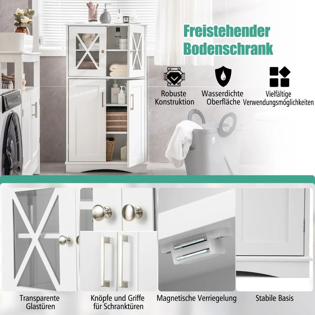 Costway WC skříňka do koupelny, na prádlo s dvířky – 60 × 30 – 60 × 30 × 108 cm