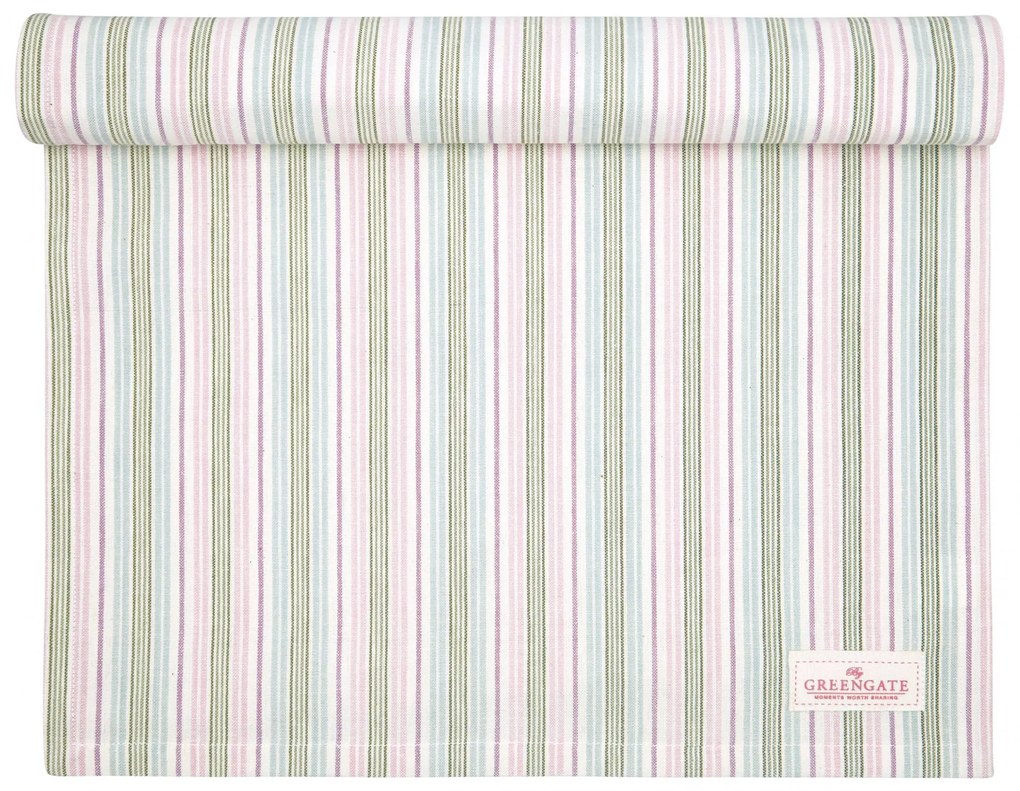 GREEN GATE Bavlněný běhoun Edda White 140x45 cm, růžová barva, zelená barva, textil