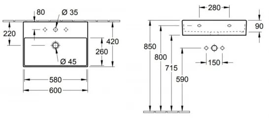 Villeroy & Boch 4A226001 - Závěsné umyvadlo MEMENTO 60x42 cm keramika/bílá