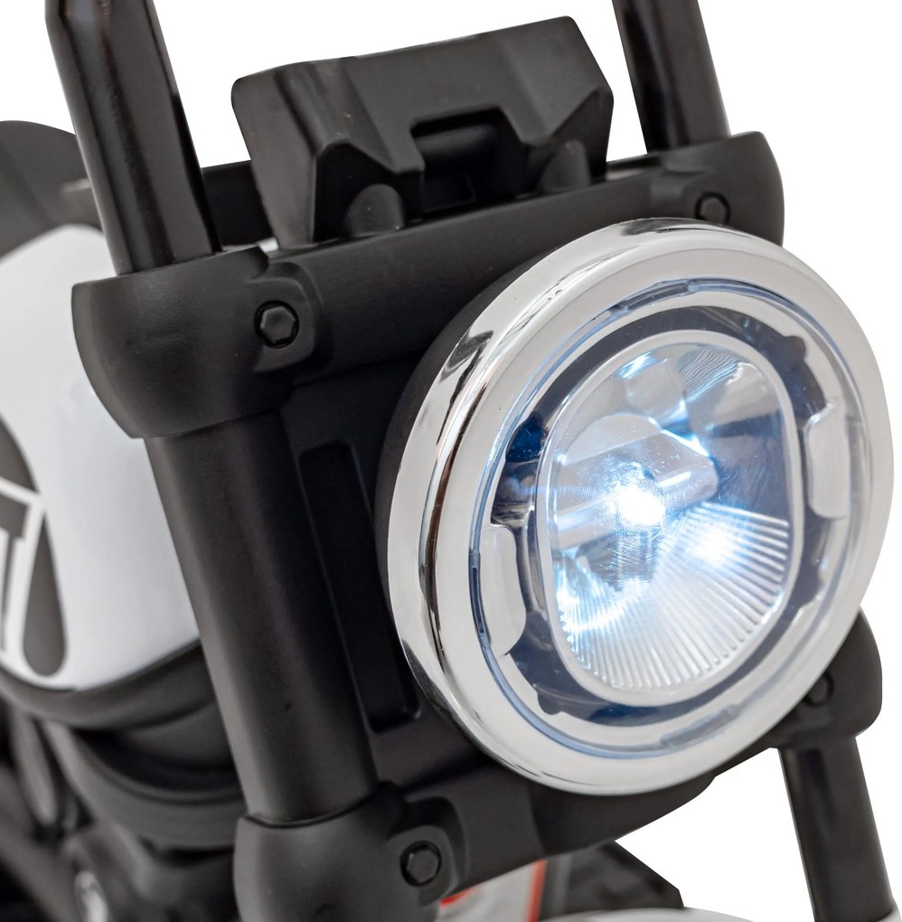 Ramiz Elektrická motorka Chopper FASTER pro děti bílá + FM rádio + audio panel + LED