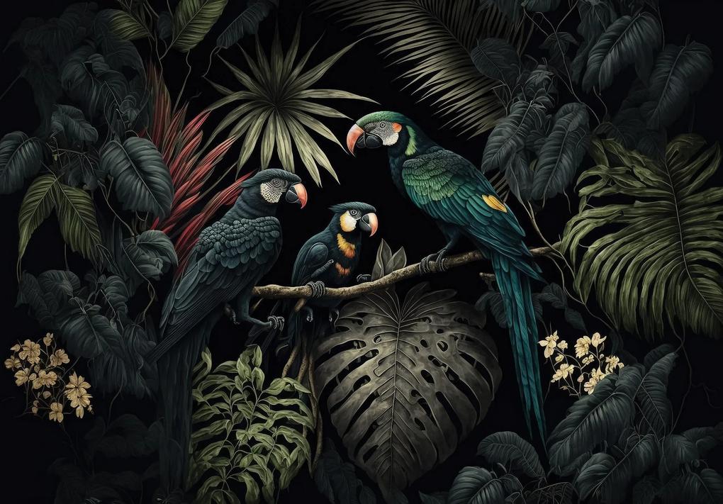 Postershop Fototapety vliesové: Nature jungle parrots leaves - 254x184 cm