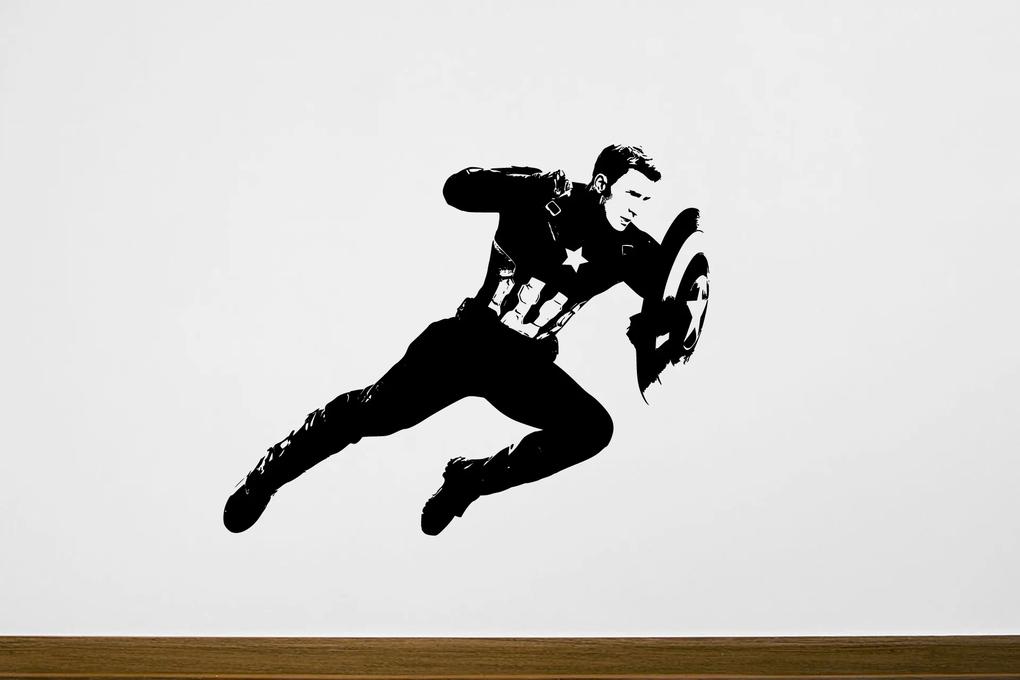 Lepy.cz Samolepka na zeď Captain America ve skoku Velikost (šířka x výška): 95x76cm, Barevná varianta: Černá