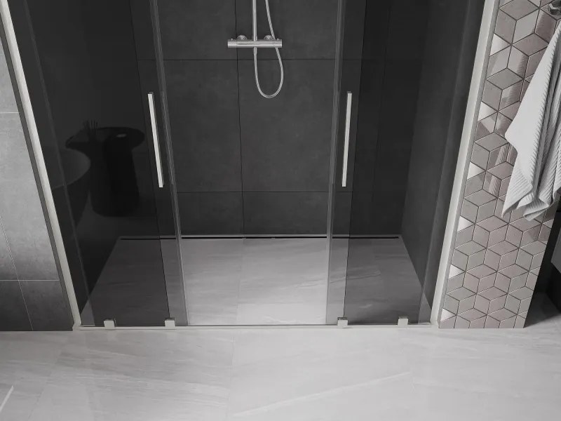 Mexen Velar L Duo, posuvné sprchové dveře do otvoru 200 cm, 8mm šedé sklo, broušená ocel, 871-200-003-42-97