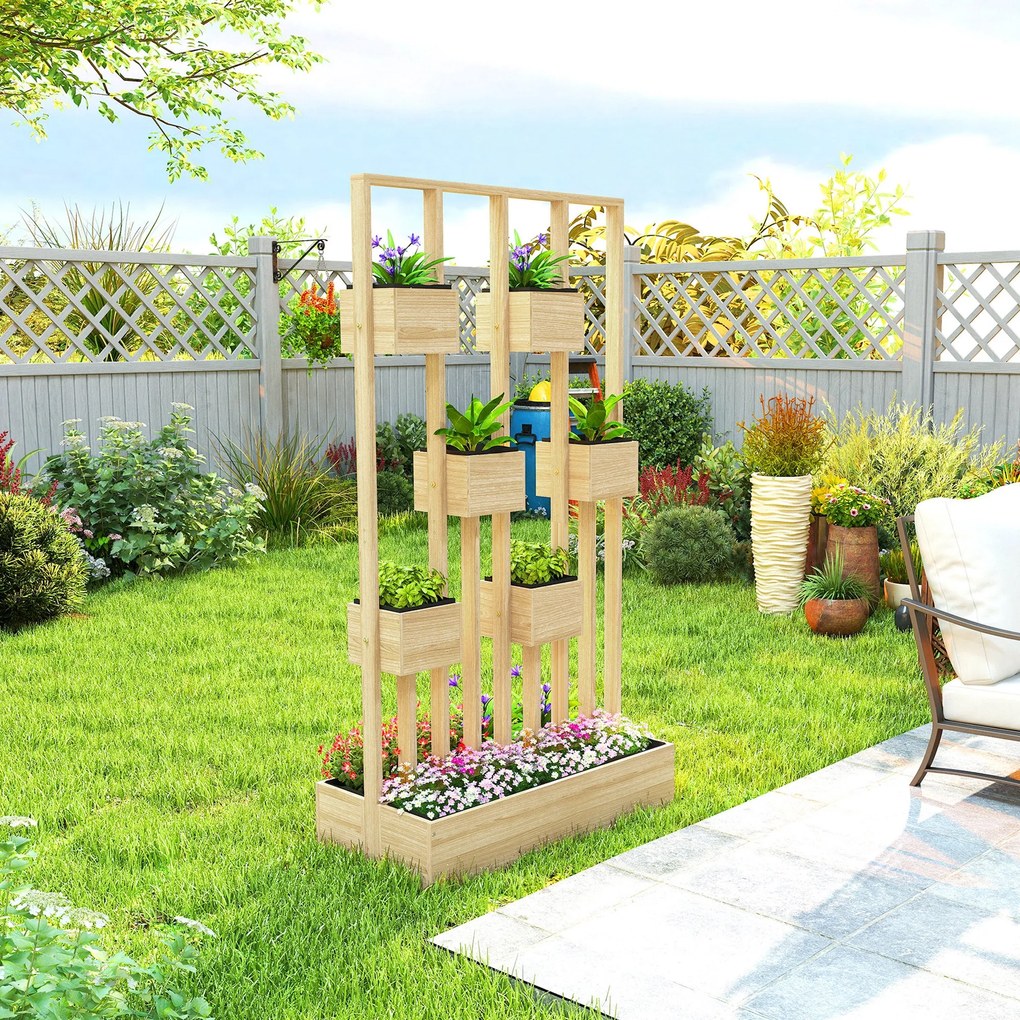 Outsunny dřevěný vyvýšený truhlík s mřížkou, 90 × 45 × 170 cm — pro popínavé rostliny, balkon a terasu