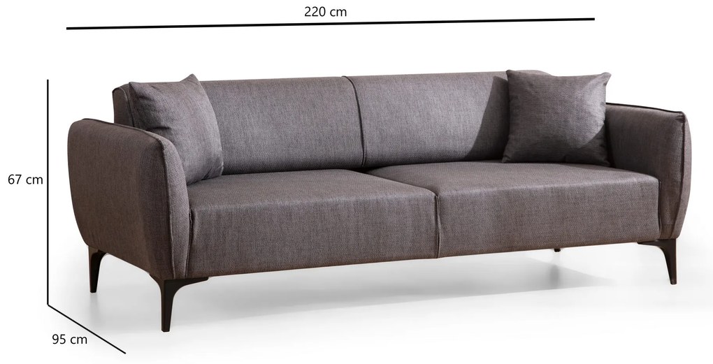 Hanah Home Třímístná pohovka BELISSIMO šedá 220 cm 560ARE1359