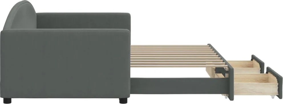 Válenda s přistýlkou a zásuvkami tmavě šedá 90 x 190 cm textil 3197235