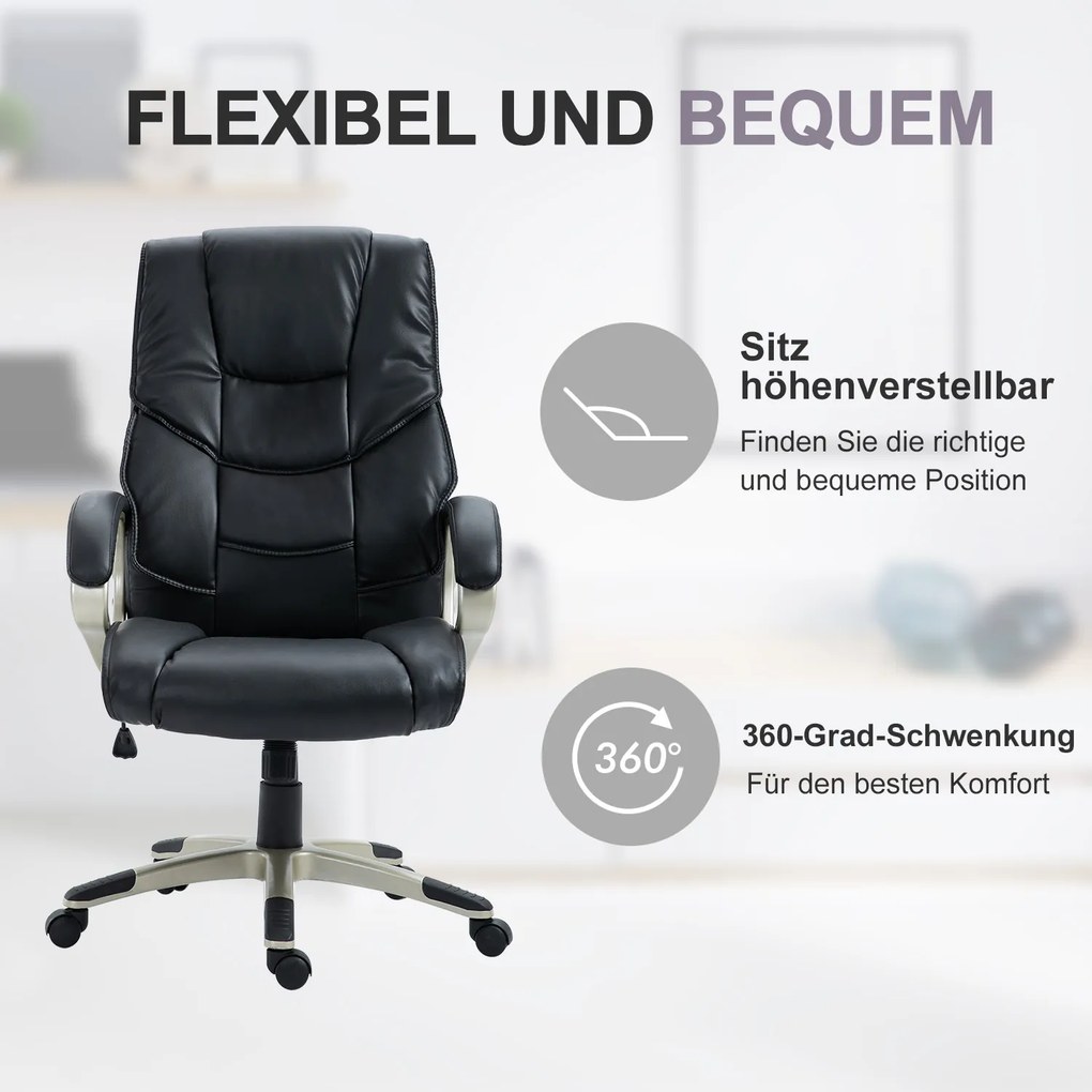 Kancelářská židle HOMCOM výškově nastavitelná 114-124H cm, s funkcí houpání, ergonomická kancelářská židle