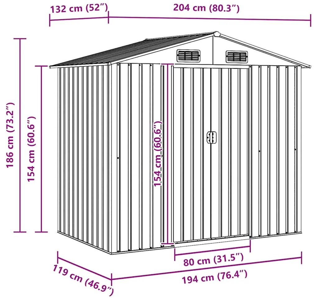 vidaXL Marketos Zahradní domek na nářadí zelený kovový 204x132x186 cm