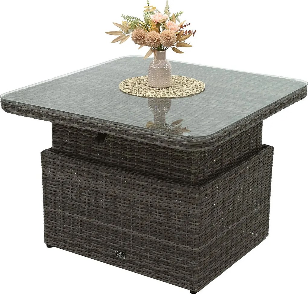 DEOKORK Ratanový stůl výsuvný jídelní/odkládací 100 x 100 cm MALIBU (šedá)