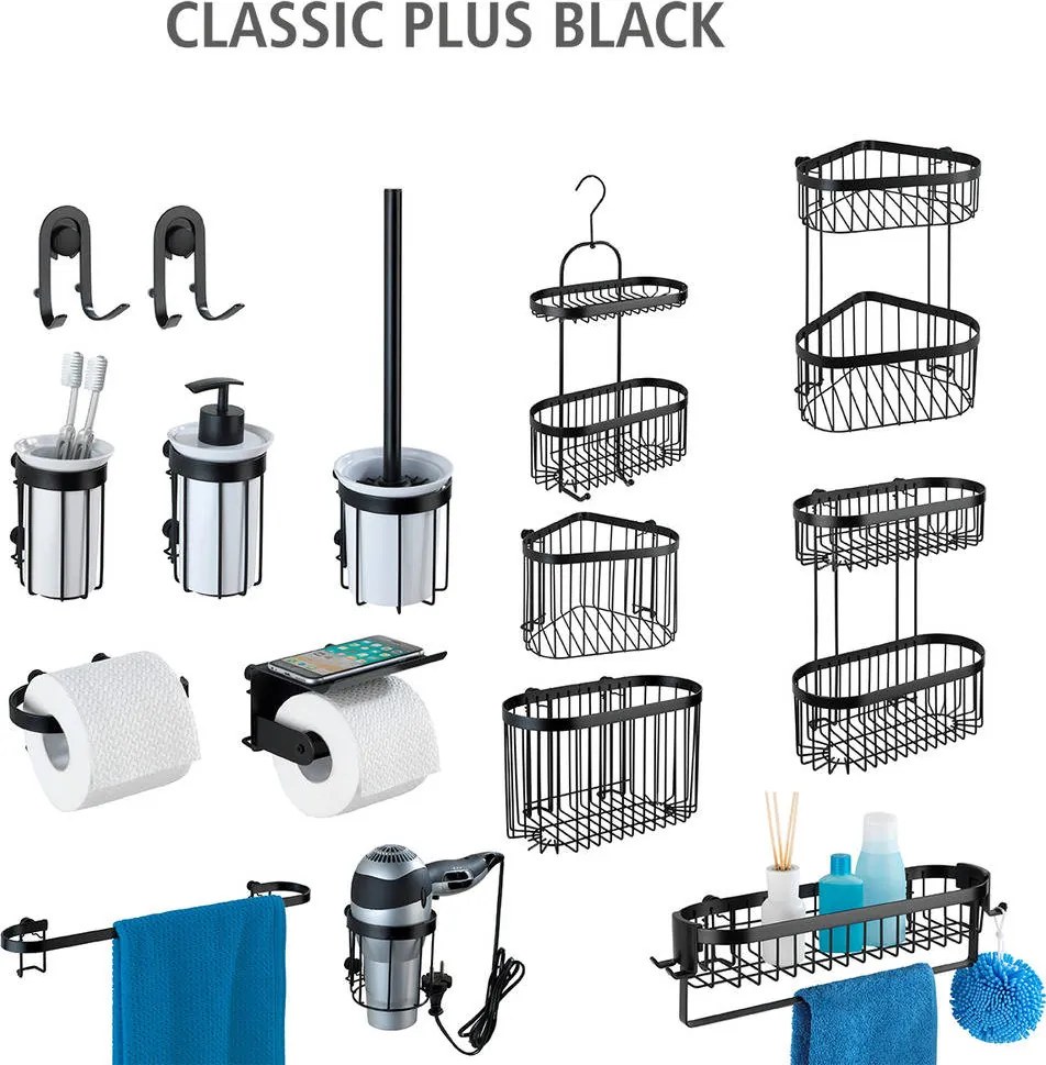 Držák papíru s polici Classic Plus, barva černá, WENKO