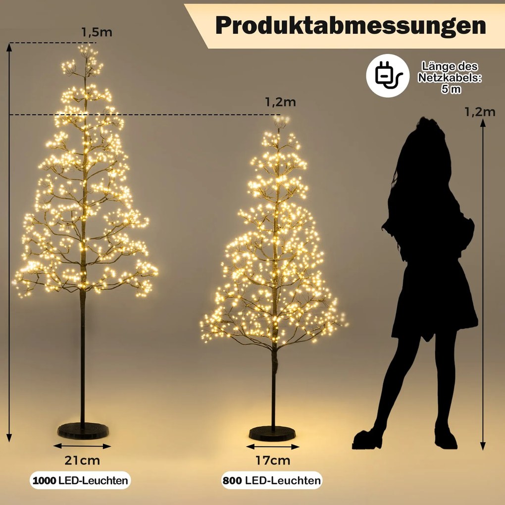 Costway LED světelný strom 150 cm světelný strom s 1000 teplými bílými světly