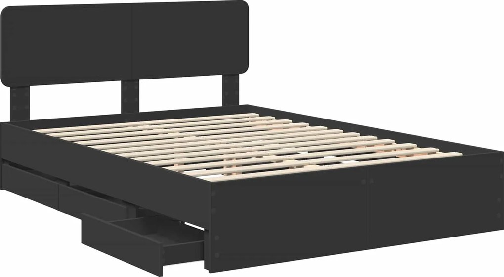 Rám postele se zásuvkou Černý 160 x 200 cm Dřevěný materiál 3412165