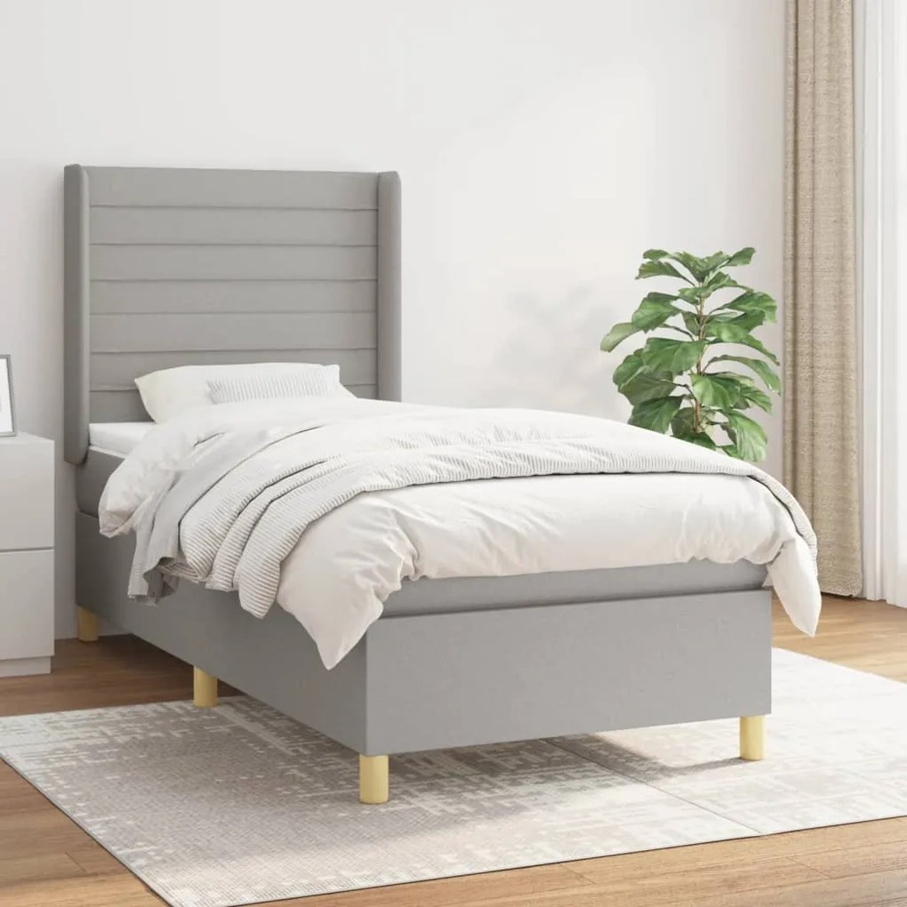 Box spring postel s matrací světle šedá 90x190 cm textil 3132033