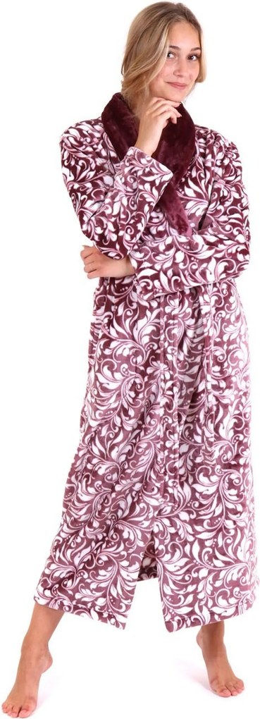 Flora Mauve Wine - Dámský Župan s Límcem - Model 25 56 4803 - M