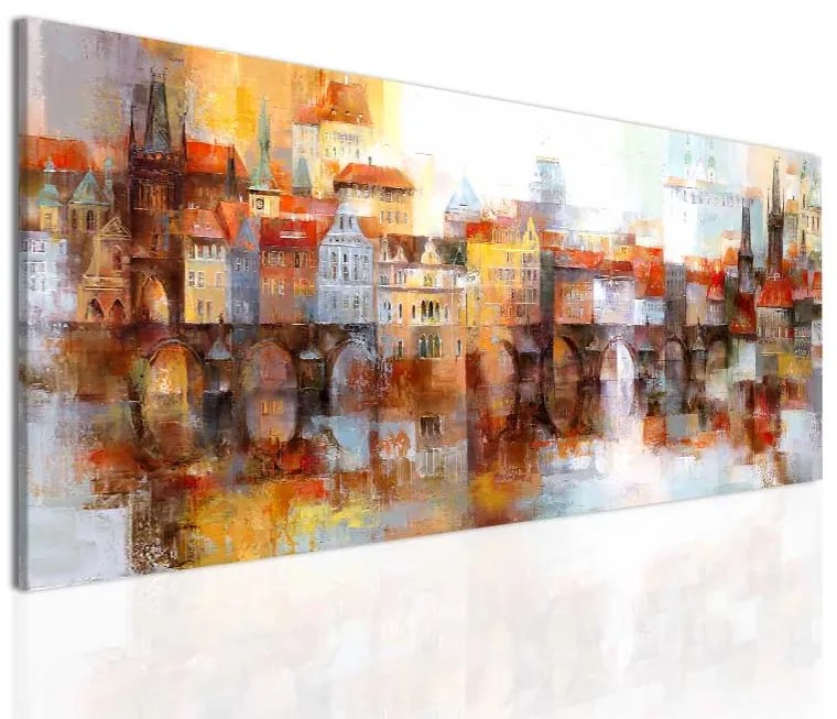 Obraz snové pražské panoráma - oranžové Velikost (šířka x výška): 200x80 cm