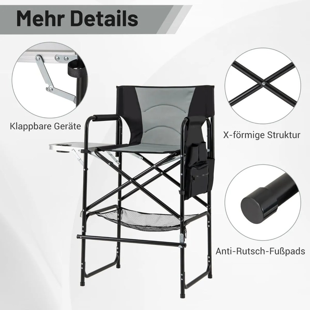 Costway Camping Chair Skládací vysoká skládací židle s bočním stolkem