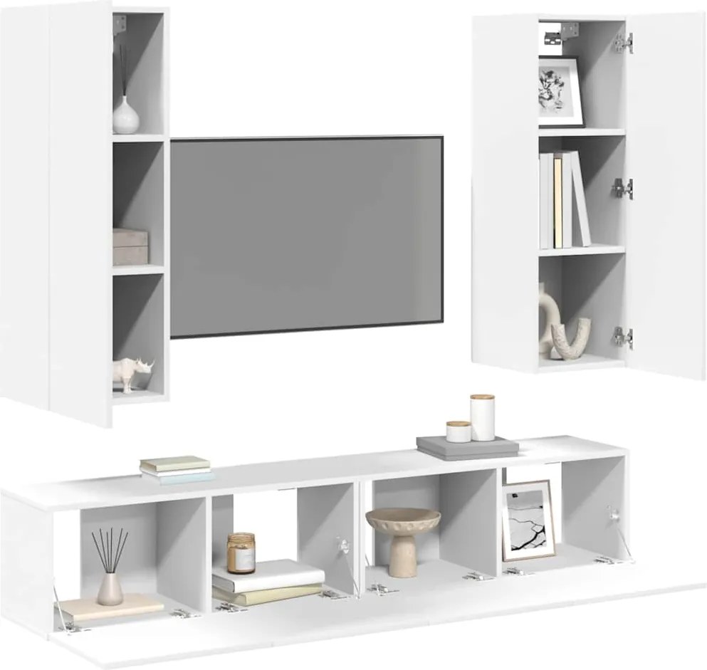 4dílný set TV skříněk bílý kompozitní dřevo 3078666