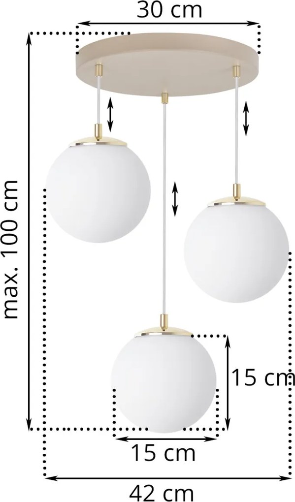 Závěsné svítidlo Florence, 3x bílé skleněné stínítko, g/be, o